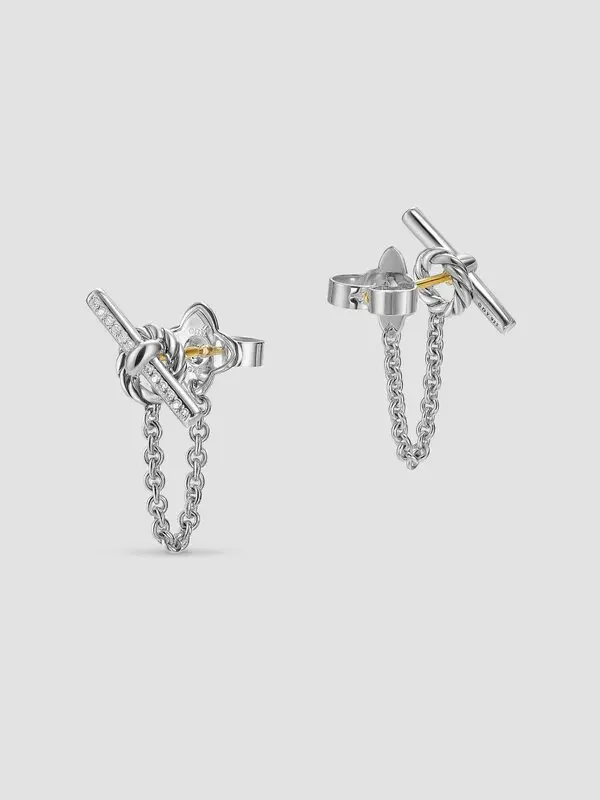 David Yurman Dy Mercer Petite Toggle Chain Stud Earrings In Sterling With Diamonds, 38.2mm