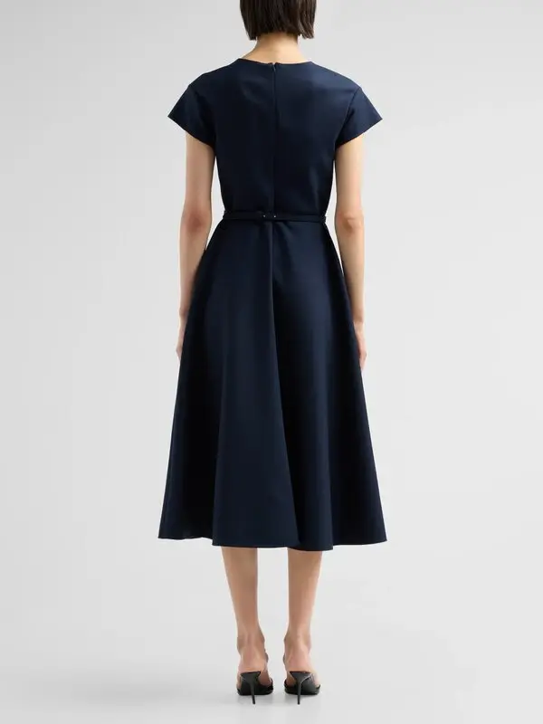 Oscar De La Renta Stretch Wool Short Sleeve Midi Dress