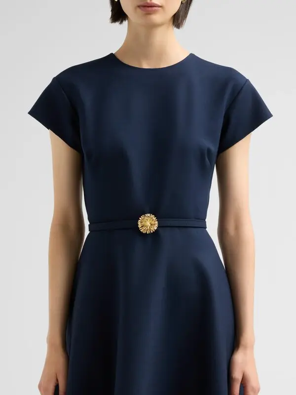 Oscar De La Renta Stretch Wool Short Sleeve Midi Dress
