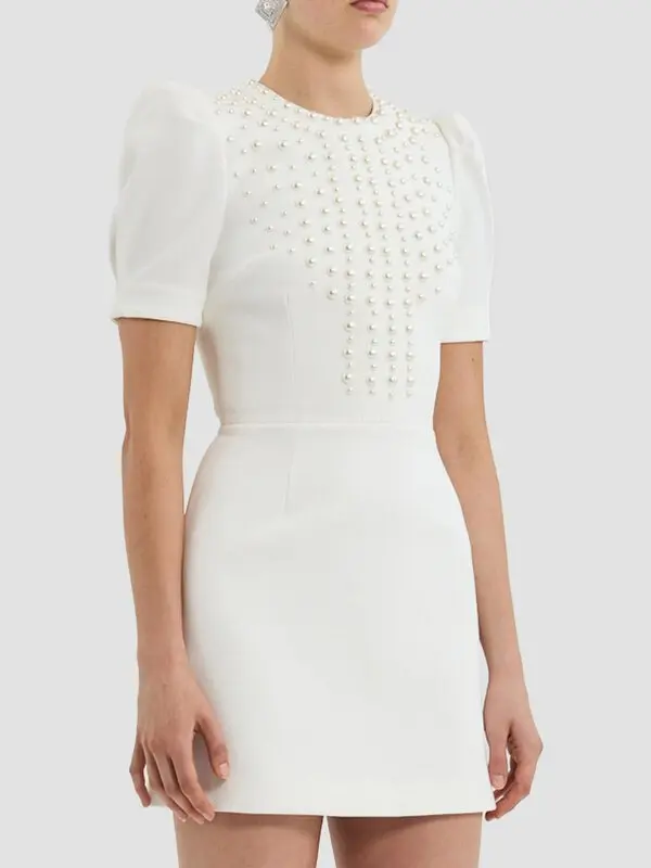 Rebecca Vallance Pearly Embellished Crepe Minidress