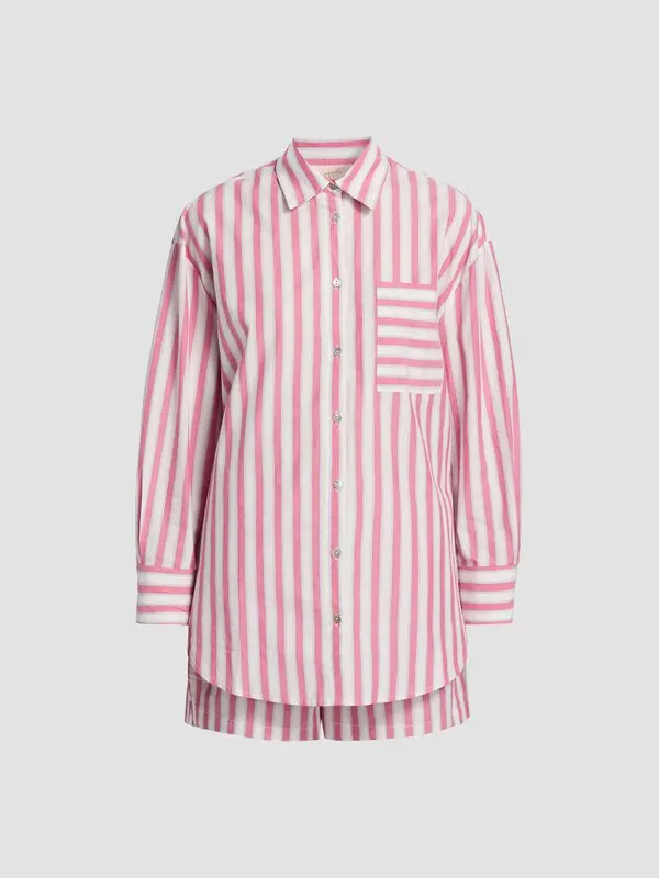 PAPINELLE Striped Cotton Shirting Boxer Pajamas - Raspberry