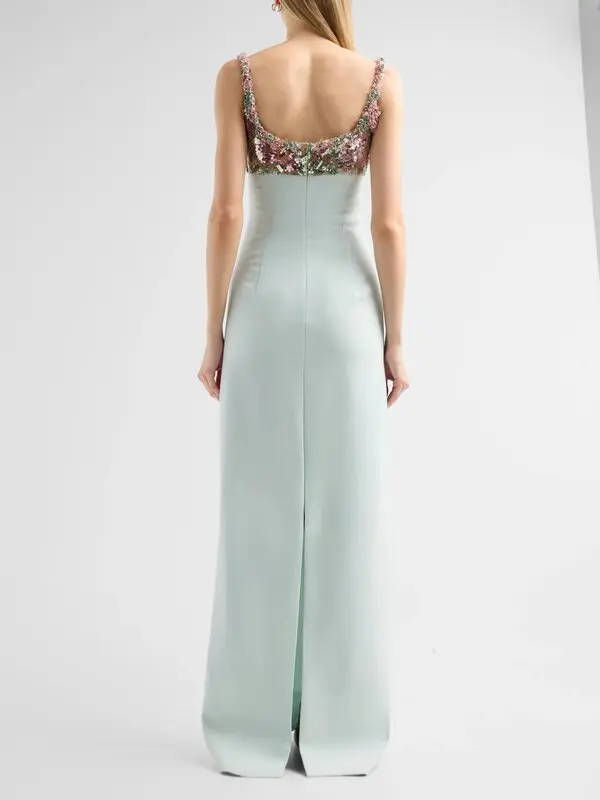 Oscar De La Renta Beaded Iris Embroidered Wool Gown