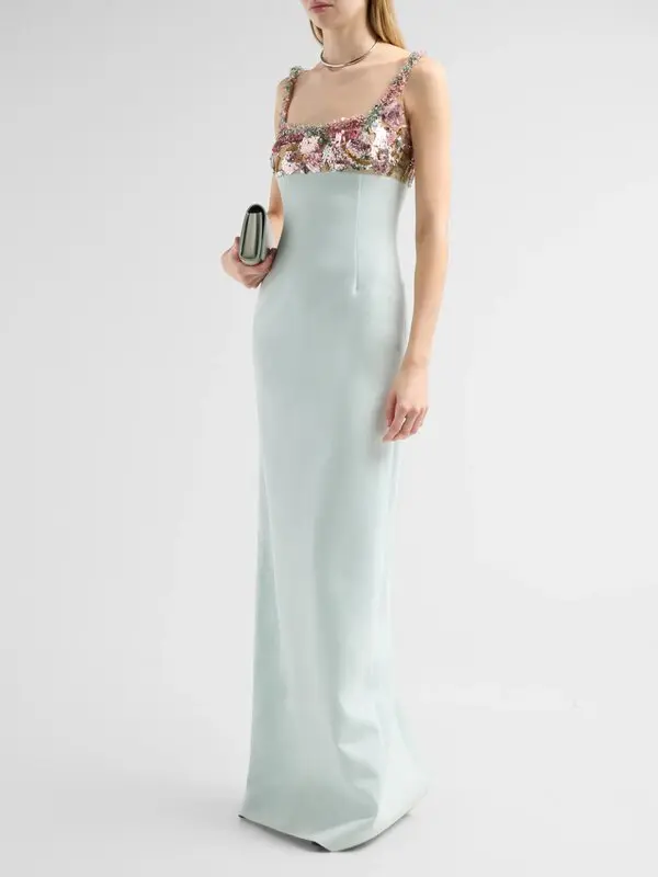 Oscar De La Renta Beaded Iris Embroidered Wool Gown