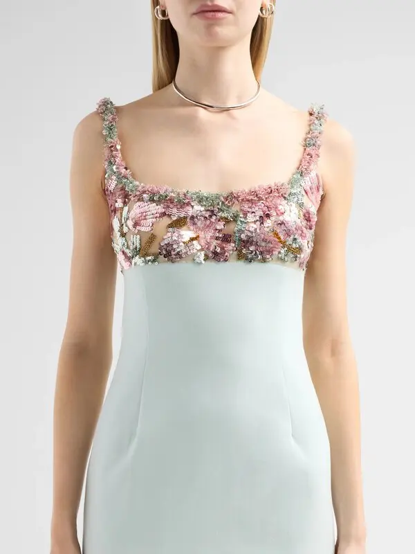 Oscar De La Renta Beaded Iris Embroidered Wool Gown