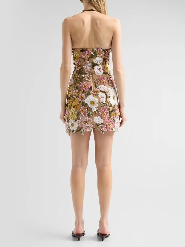 Oscar De La Renta Floral-embroidered Halter Cocktail Dress