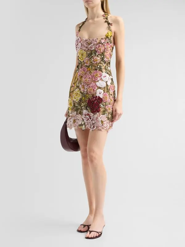 Oscar De La Renta Floral-embroidered Halter Cocktail Dress