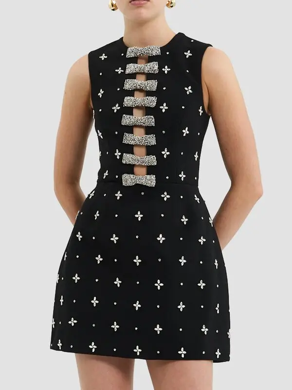 Rebecca Vallance Piper Embellished Bow Stretch-crepe Minidress