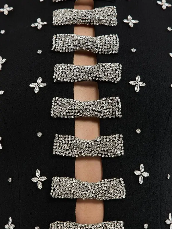 Rebecca Vallance Piper Embellished Bow Stretch-crepe Minidress