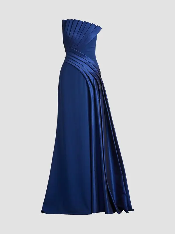Tadashi Shoji Belair Draped Taffeta & Crepe Strapless Gown - Navy