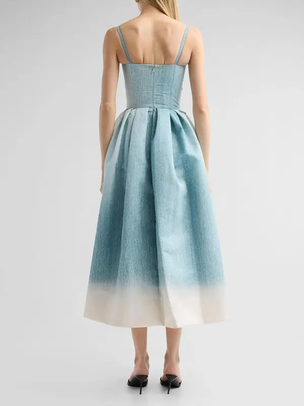 Oscar De La Renta Bustier Painted Beaded Floral Cocktail Dress