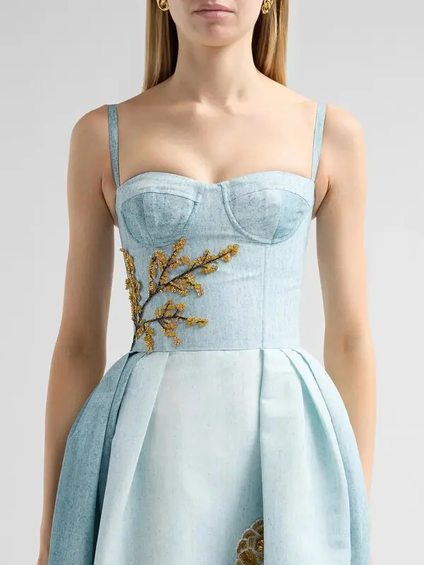 Oscar De La Renta Bustier Painted Beaded Floral Cocktail Dress
