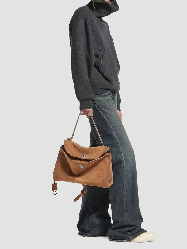 Balenciaga Rodeo Medium Suede Top Handle Bag - Camel