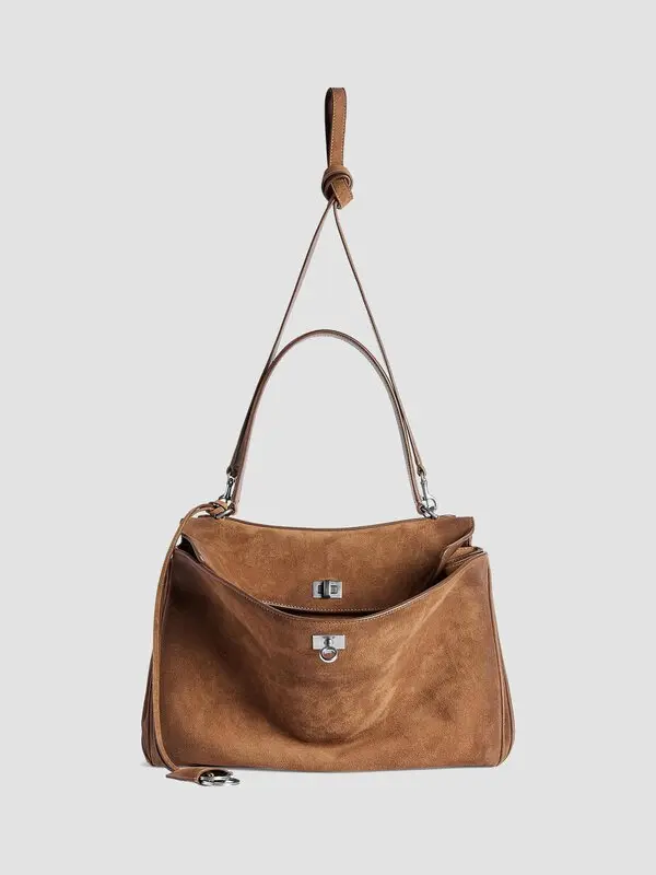 Balenciaga Rodeo Medium Suede Top Handle Bag - Camel