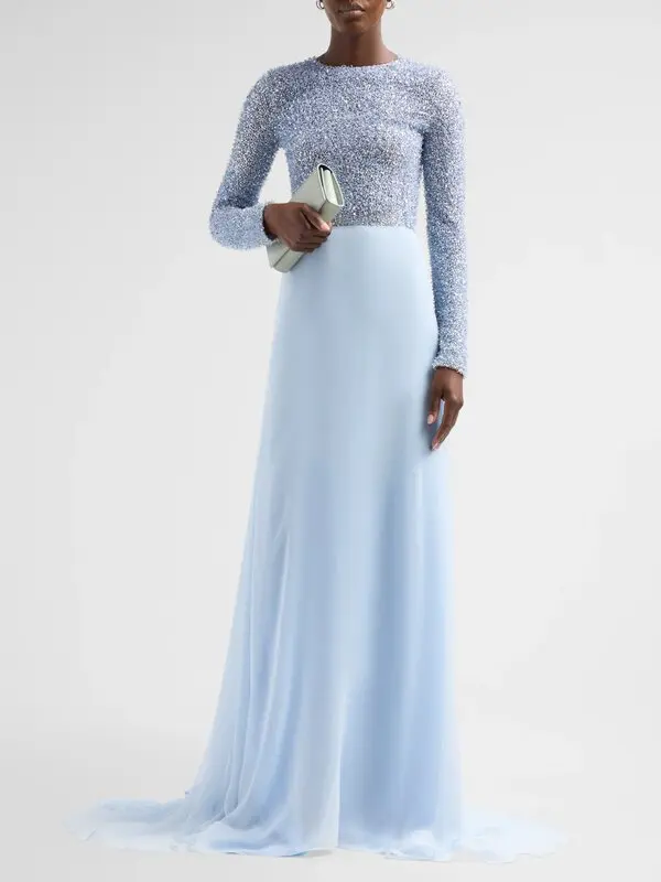 Oscar De La Renta Resort Beaded Bodice Chiffon Gown
