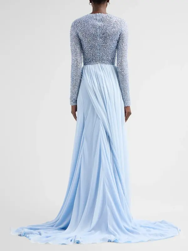 Oscar De La Renta Resort Beaded Bodice Chiffon Gown