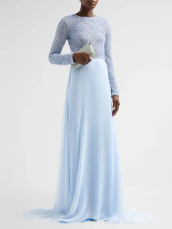 Oscar De La Renta Resort Beaded Bodice Chiffon Gown