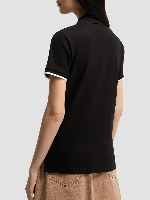 Moncler Polo Shirt In Cotton Piquet - Black
