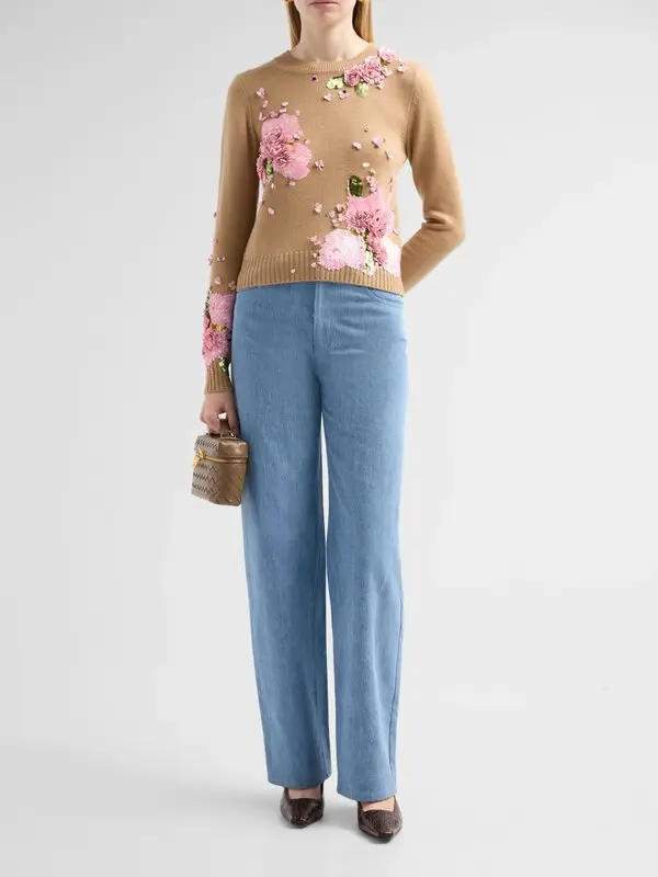 Oscar De La Renta Watercolor Iris-embroidered Wool Sweater