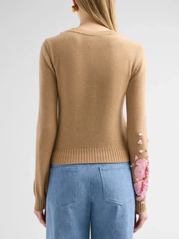 Oscar De La Renta Watercolor Iris-embroidered Wool Sweater