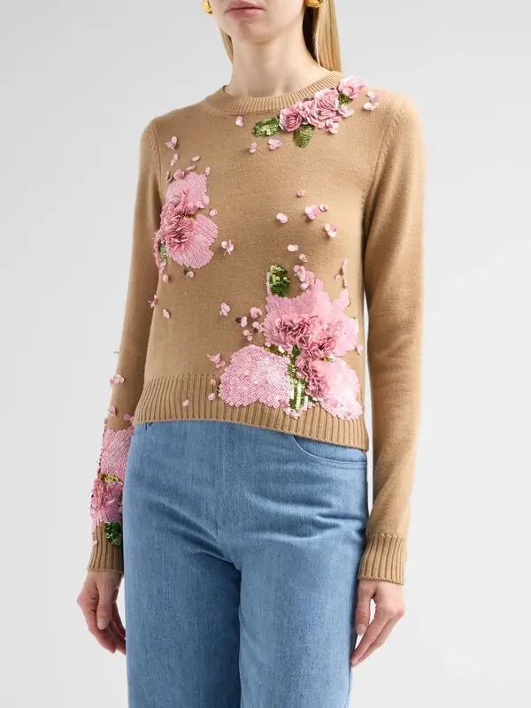 Oscar De La Renta Watercolor Iris-embroidered Wool Sweater