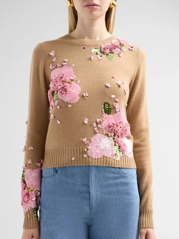 Oscar De La Renta Watercolor Iris-embroidered Wool Sweater