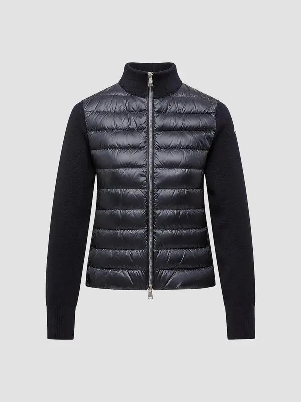 Moncler Padded Down Knit Wool Cardigan - Navy Blue