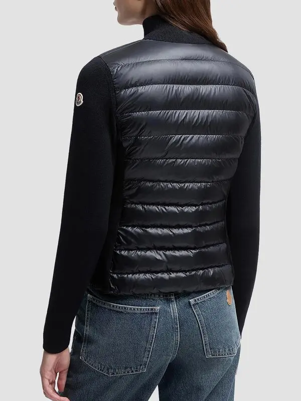 Moncler Padded Down Knit Wool Cardigan - Navy Blue