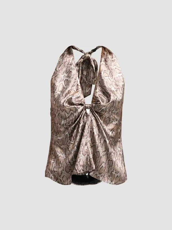 Ramy Brook Ophelia Snake-print Halterneck Top - Metallic Python