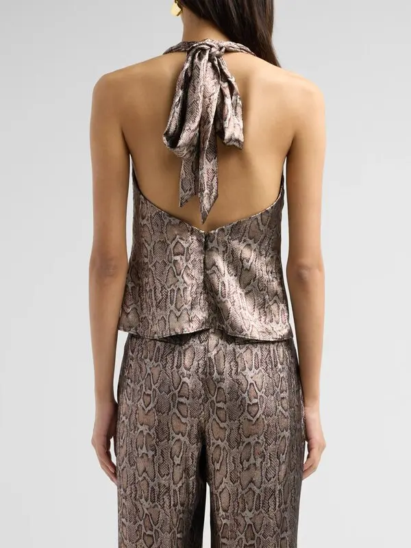 Ramy Brook Ophelia Snake-print Halterneck Top - Metallic Python