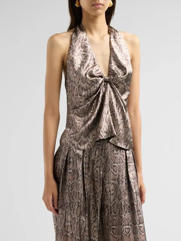 Ramy Brook Ophelia Snake-print Halterneck Top - Metallic Python