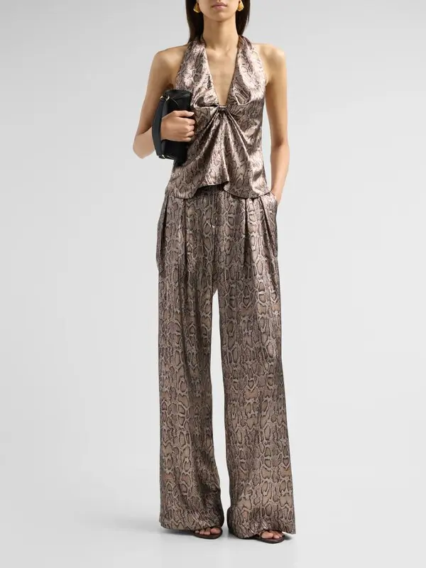 Ramy Brook Ophelia Snake-print Halterneck Top - Metallic Python