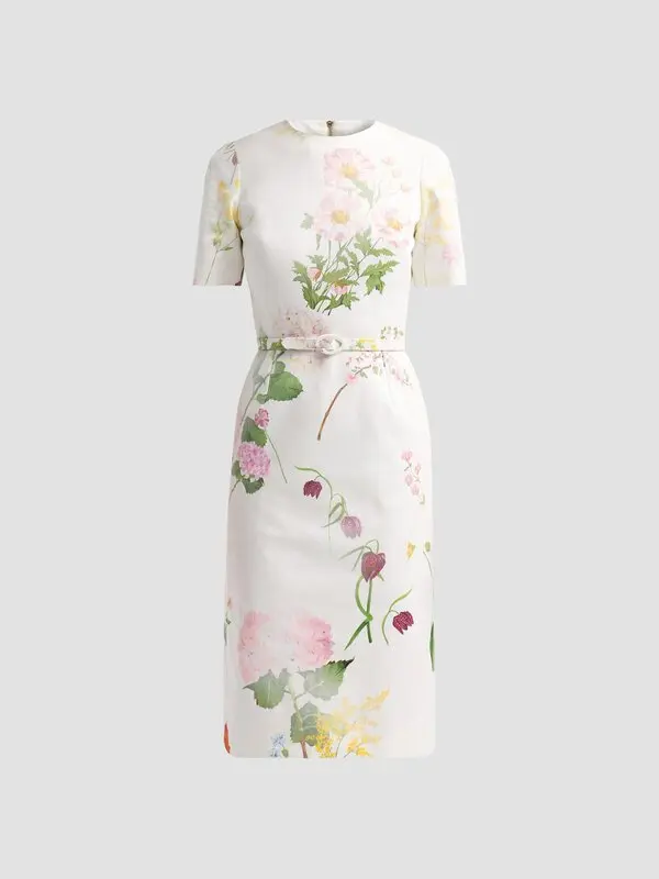 Oscar De La Renta Mixed Botanical Denim Dress - White Multi
