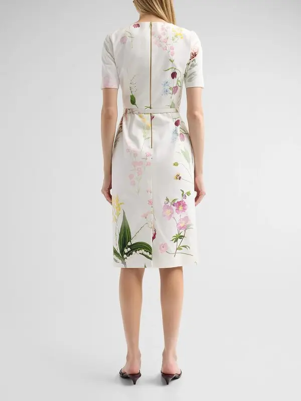 Oscar De La Renta Mixed Botanical Denim Dress