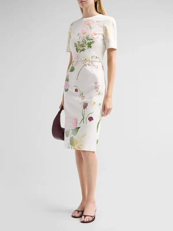 Oscar De La Renta Mixed Botanical Denim Dress