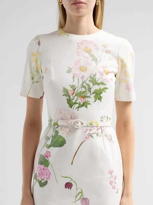 Oscar De La Renta Mixed Botanical Denim Dress