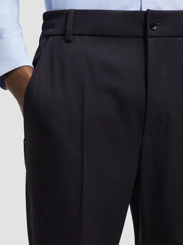 Moncler Pants In Wool Gabardine - Dark Blue