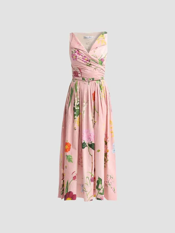Oscar De La Renta Floral Cotton Poplin Midi Dress - Blush Multi