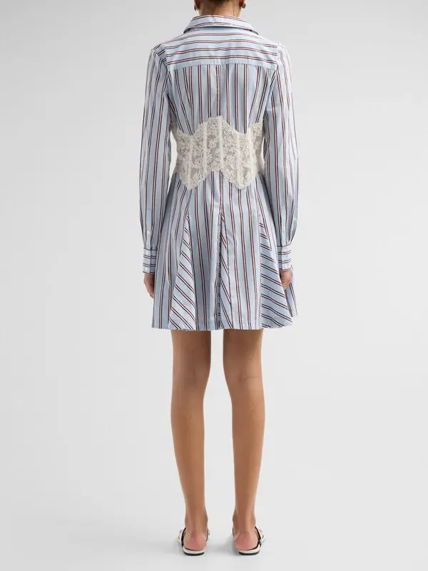 Ramy Brook Wren Lace-detail Striped Poplin Mini Dress - Blue Stripe