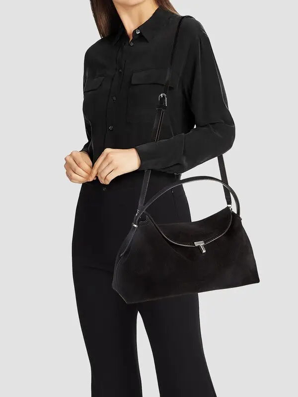 TOTEME T-lock Suede Top Handle Bag - Espresso
