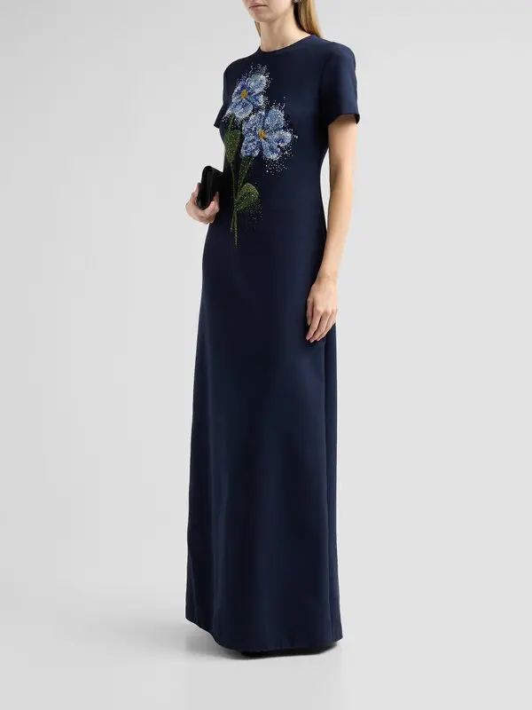 Oscar De La Renta Floral-beaded Wool-blend Gown