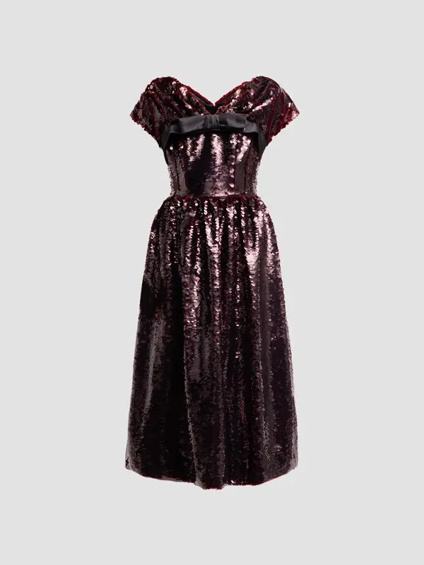 Simone Rocha Sequined Bow Cap-sleeve Midi Dress