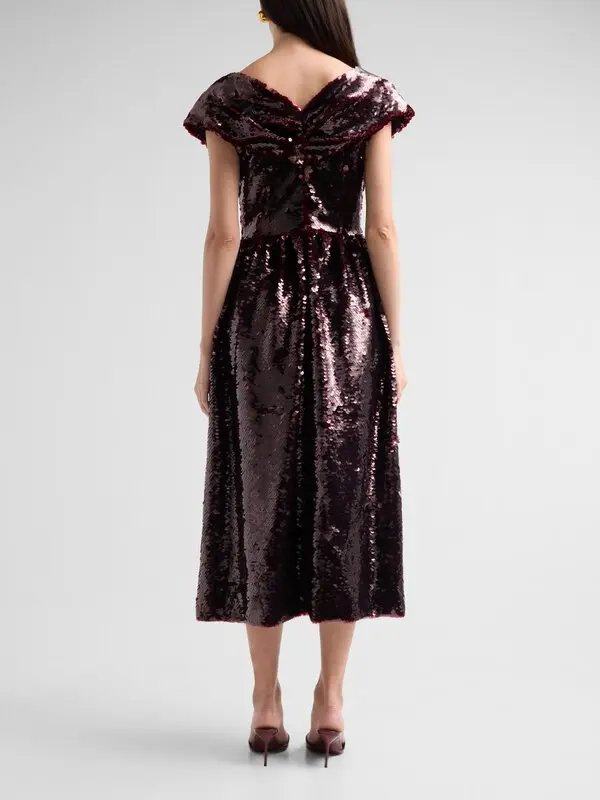 Simone Rocha Sequined Bow Cap-sleeve Midi Dress