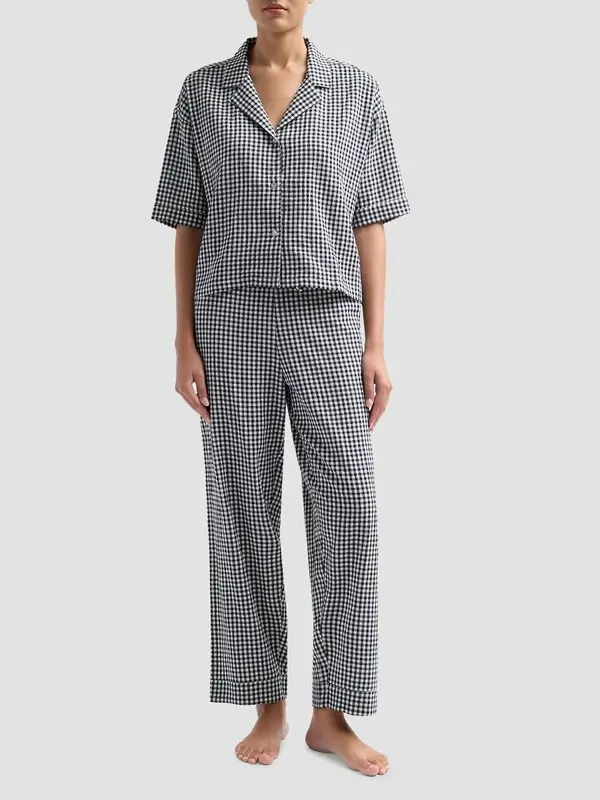 PAPINELLE Gingham Seersucker Cotton-blend Pajamas