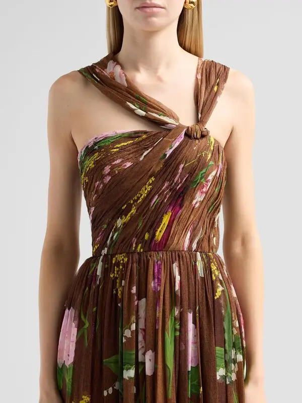Oscar De La Renta Mixed Botanical Silk Chiffon Gown