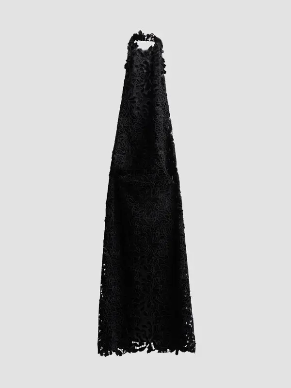 Oscar De La Renta Chrysanthemum Velvet Halter Gown - Black