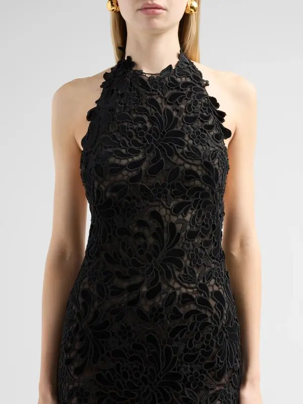 Oscar De La Renta Chrysanthemum Velvet Halter Gown