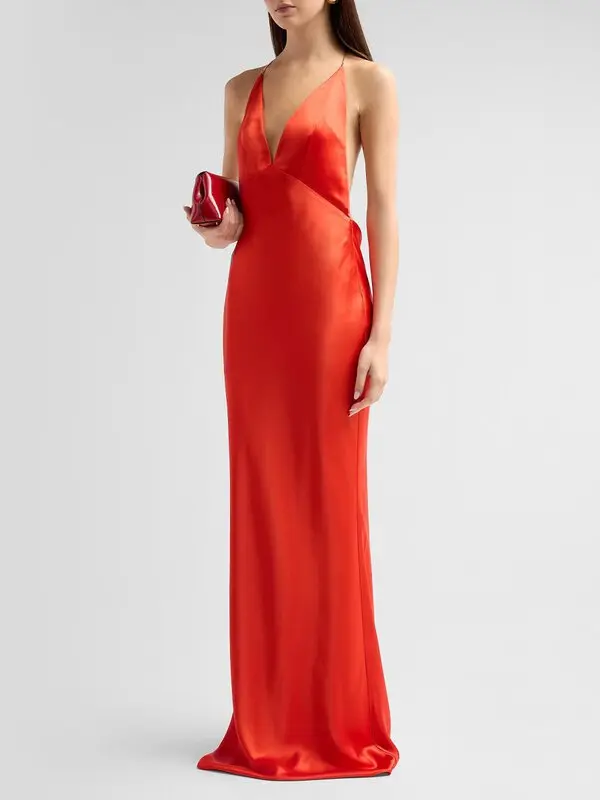 Retrofete Arianell Plunging Satin Maxi Dress