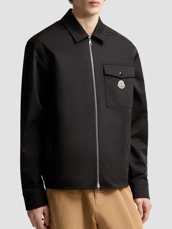 Moncler Shacket In Cotton Gabardine - Black