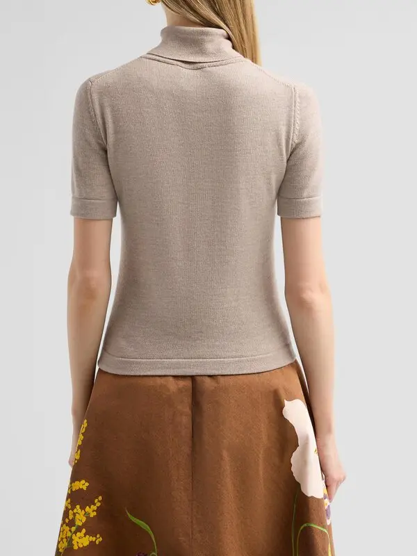 Oscar De La Renta Turtleneck Wool Top - Dark Oat