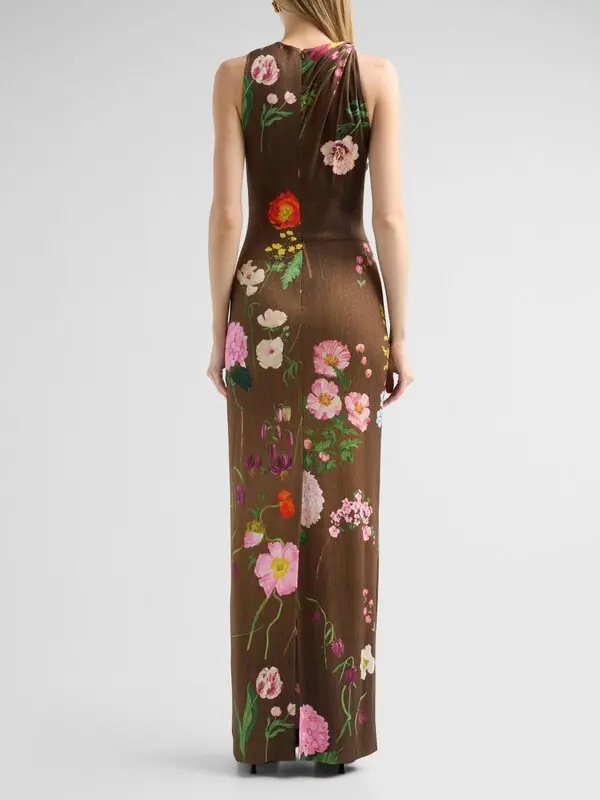 Oscar De La Renta Mixed Botanical Jersey Day Dress